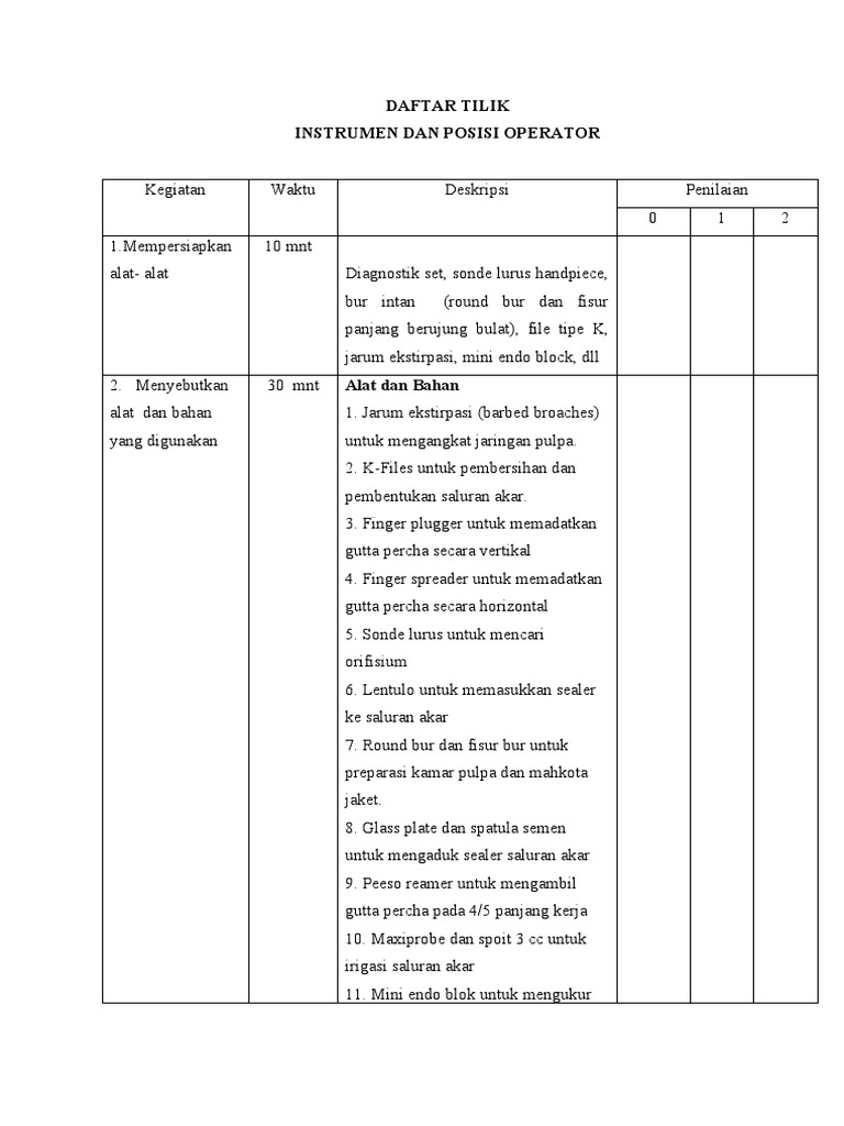 DAFTAR TILIK CSL 1 Intrumen | PDF
