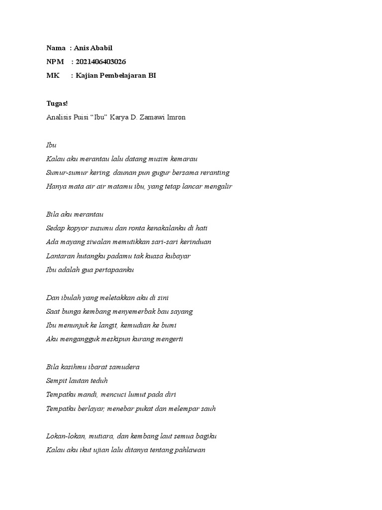 Analisis Puisi Anis Ababil | PDF | Seni & Disiplin Bahasa | Seni