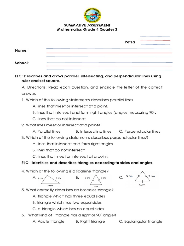 Mathematics 4 Summative | PDF | Rectangle | Triangle