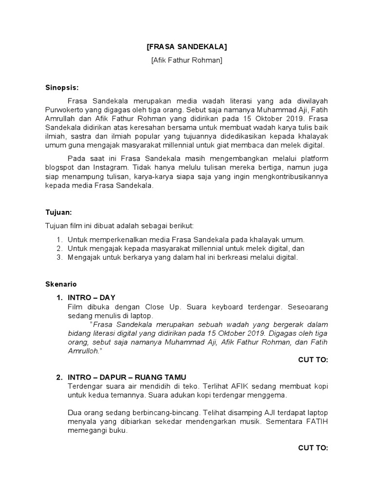 Proposal Film Pendek Frasa Sandekala | PDF