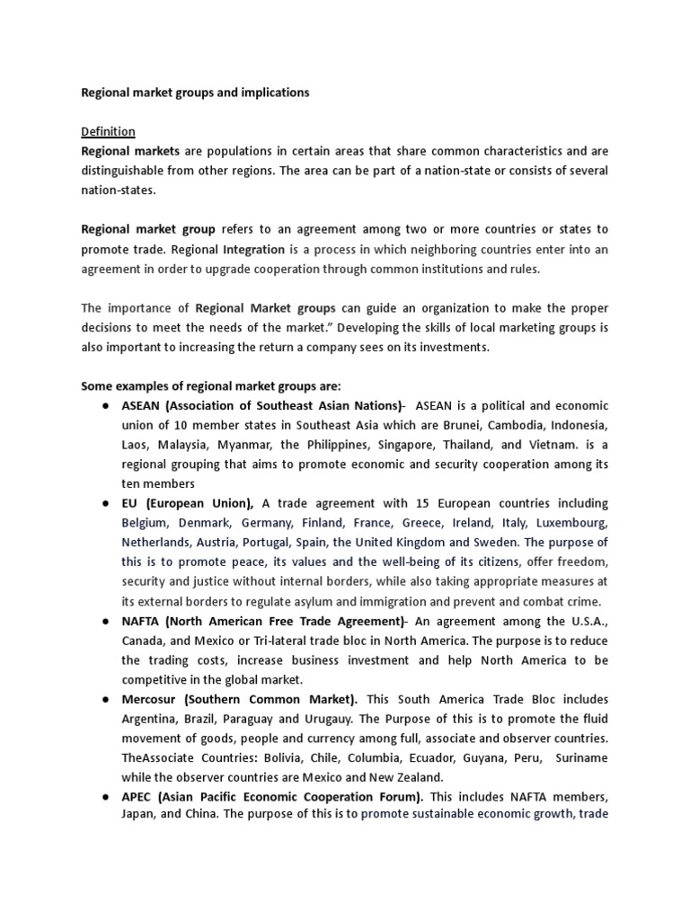 Regional Market Groups and Implications | PDF | European Union | Tariff