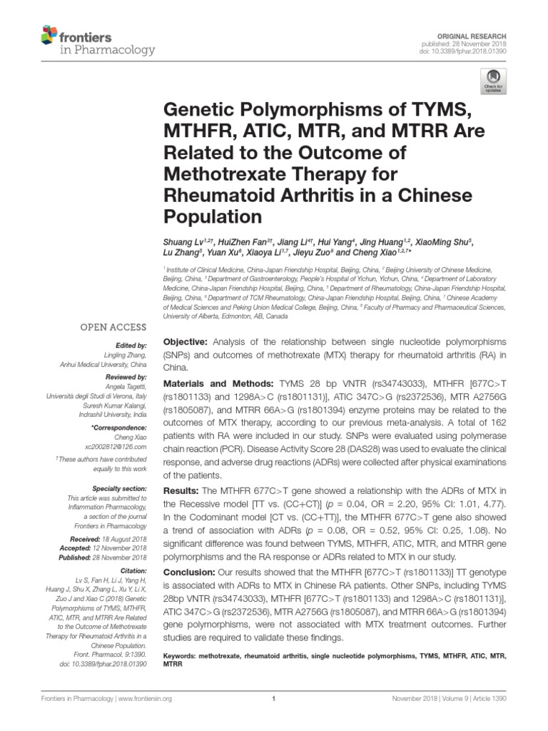LV Genetic Polymorphisms of TYMS, MTHFR, ATIC, MTR, and MTRR Are Related to the Outcome of ...