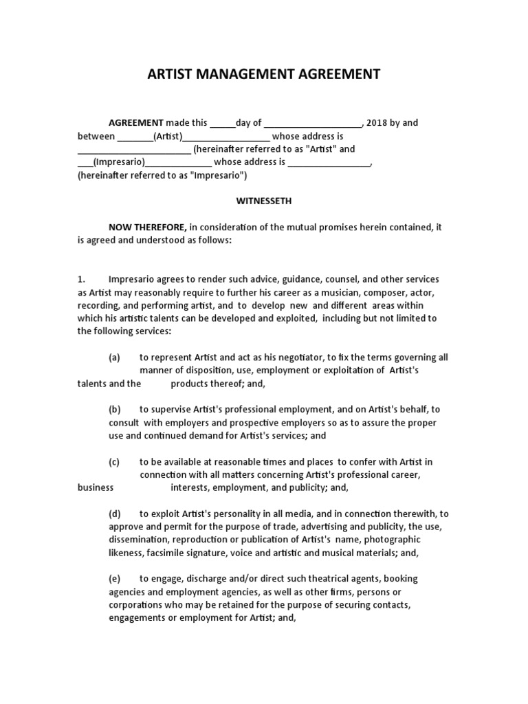 Artist Management Agreement | PDF