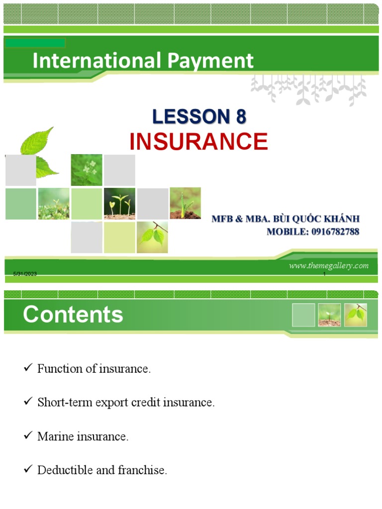 Lesson 8 - Insuarance | PDF | Deductible | Insurance