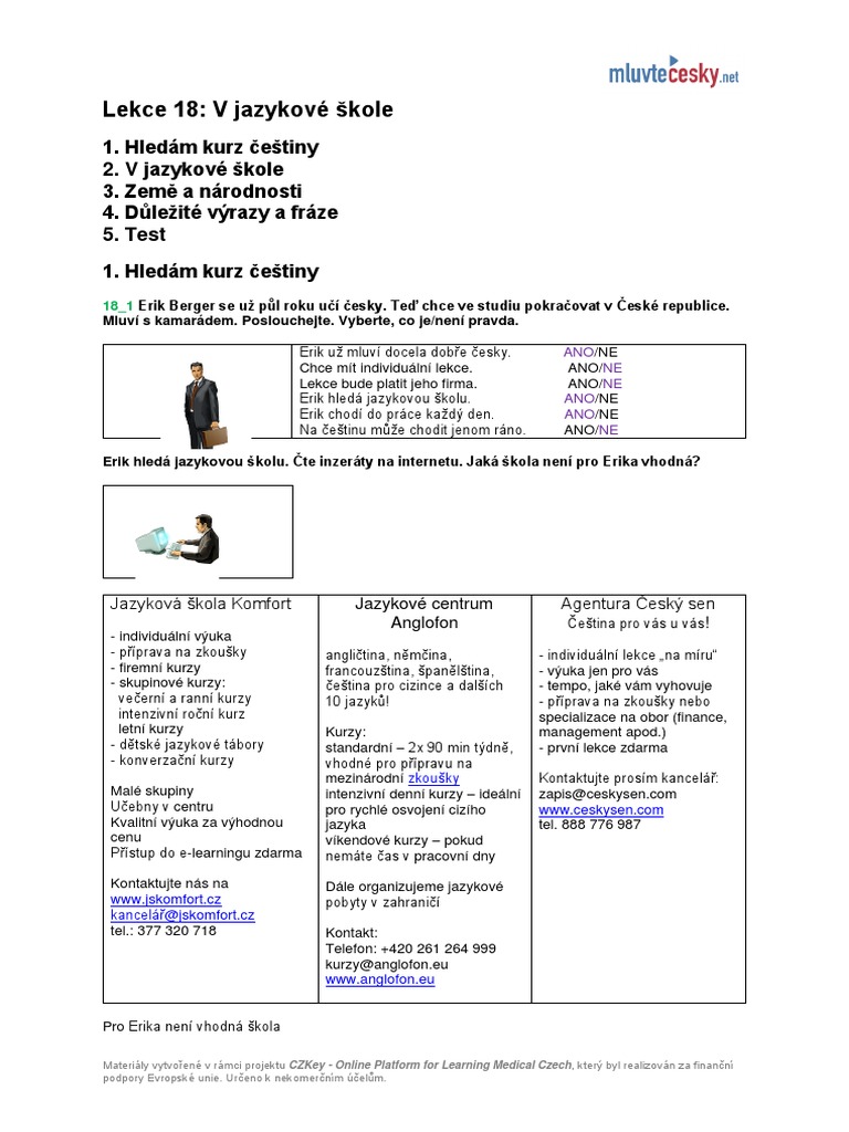 Czkey 18 Lekce V-Jazykove-Skole | PDF