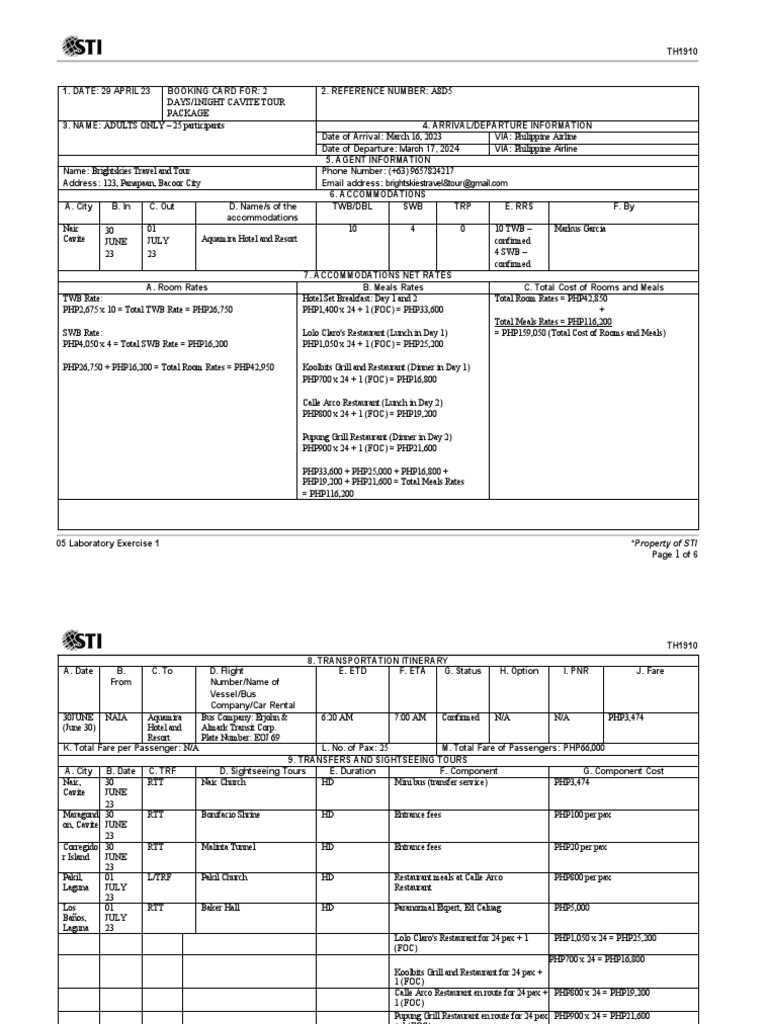 Booking Card | PDF | Meal | Transport