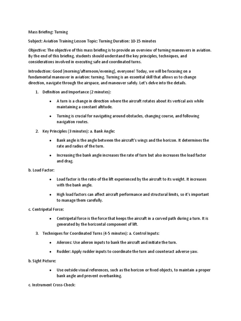 Mass Briefing Turning | PDF | Aircraft | Aerospace Engineering