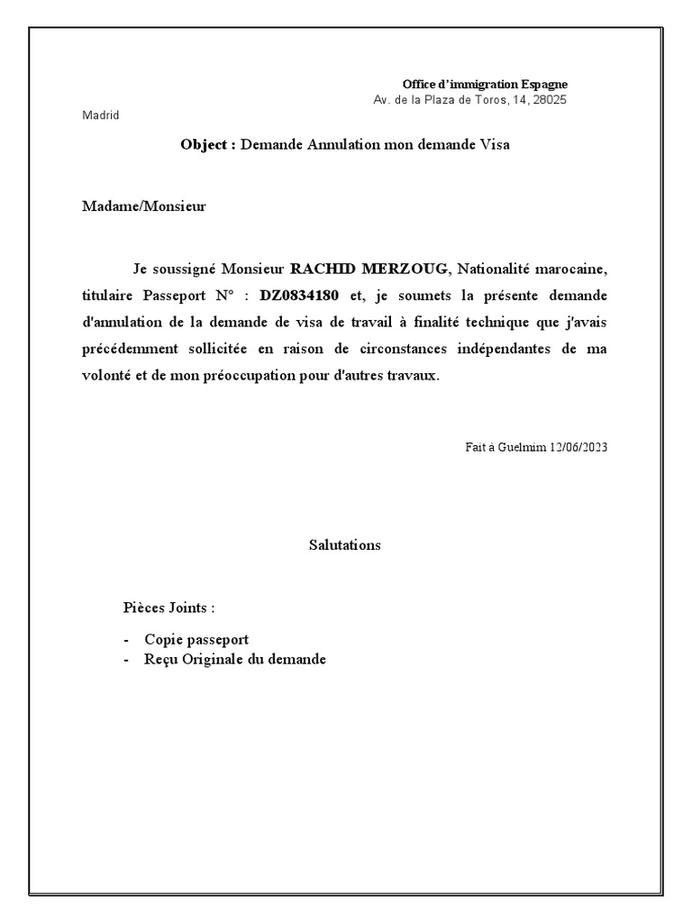 Demande Annulation Visa | PDF