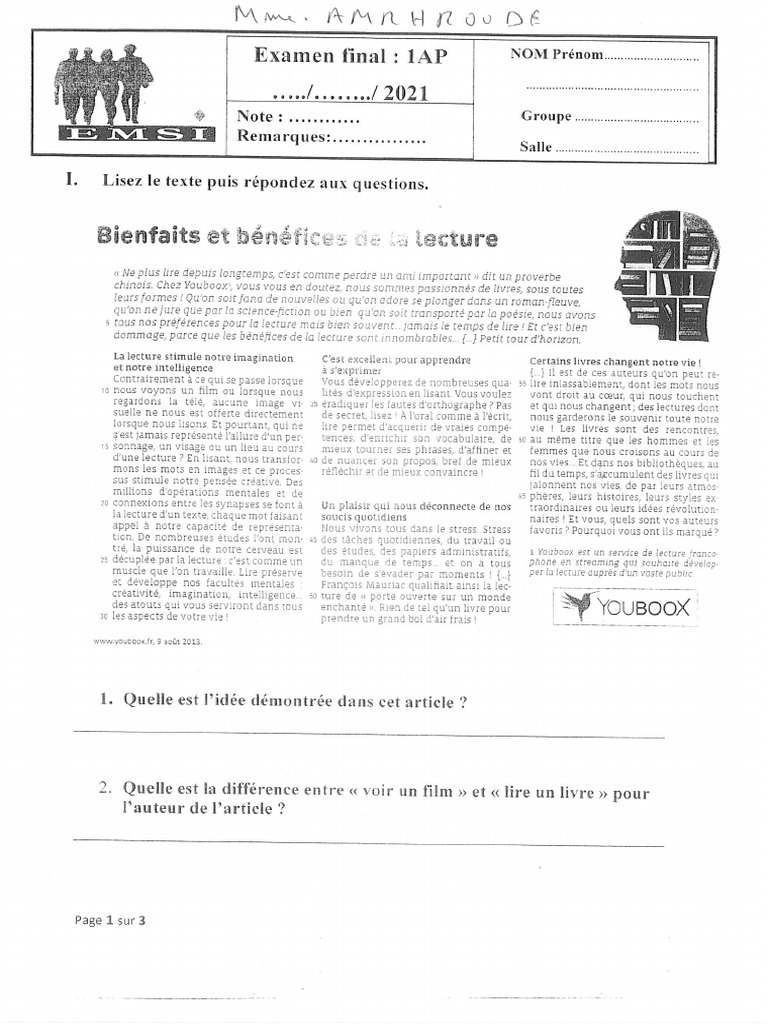 Examens 1ap - de - S2 2020 2021 5 | PDF