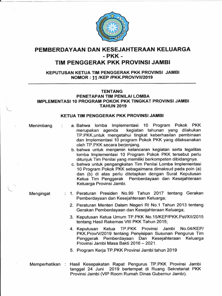 SK Penetapan Tim Lomba 10 Program Pokok PKK 2020 | PDF