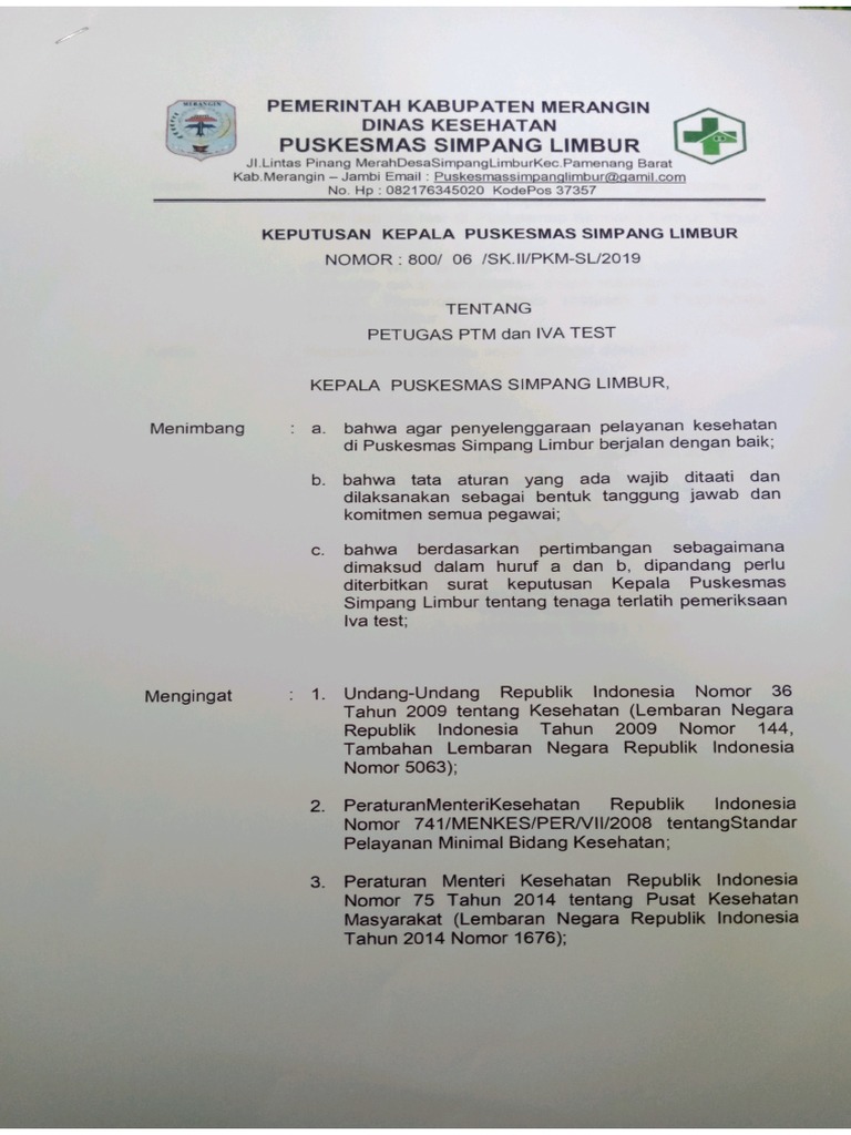 SK KAPUS Petugas PTM Iva Test 2019 | PDF