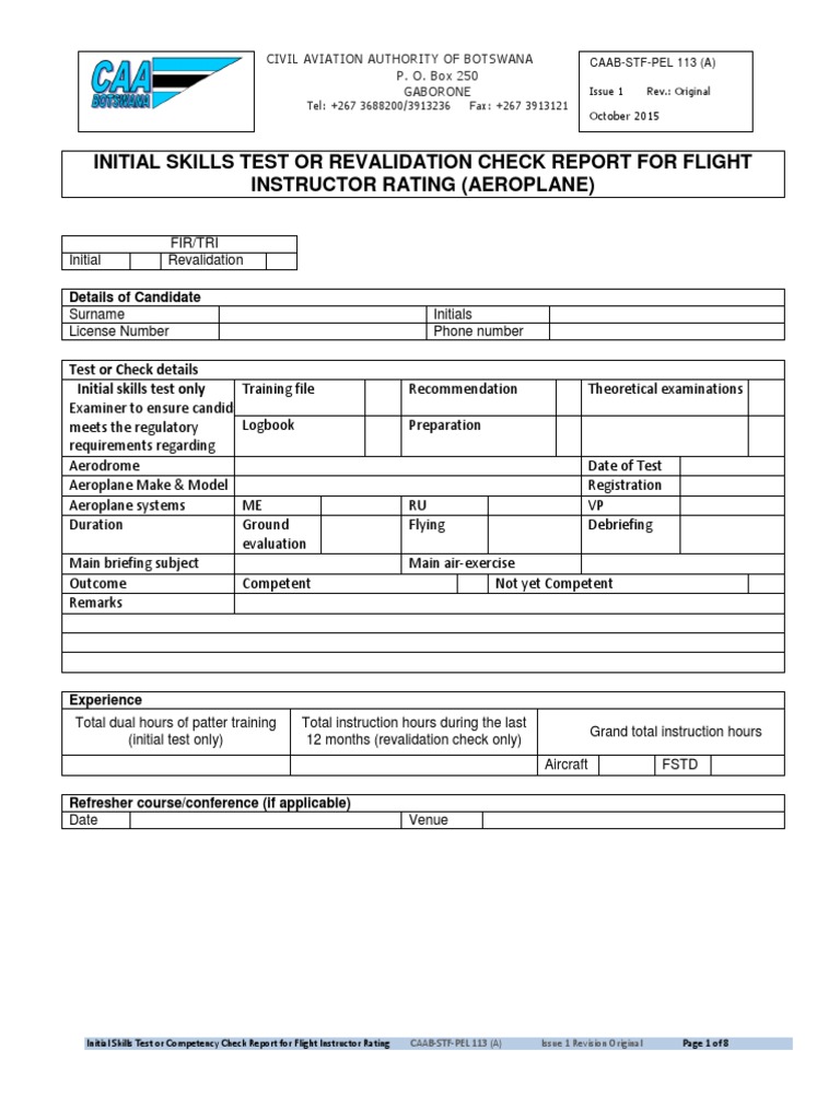 Initial Skills Test or Revalidation Check Report For Flight Instructor ...