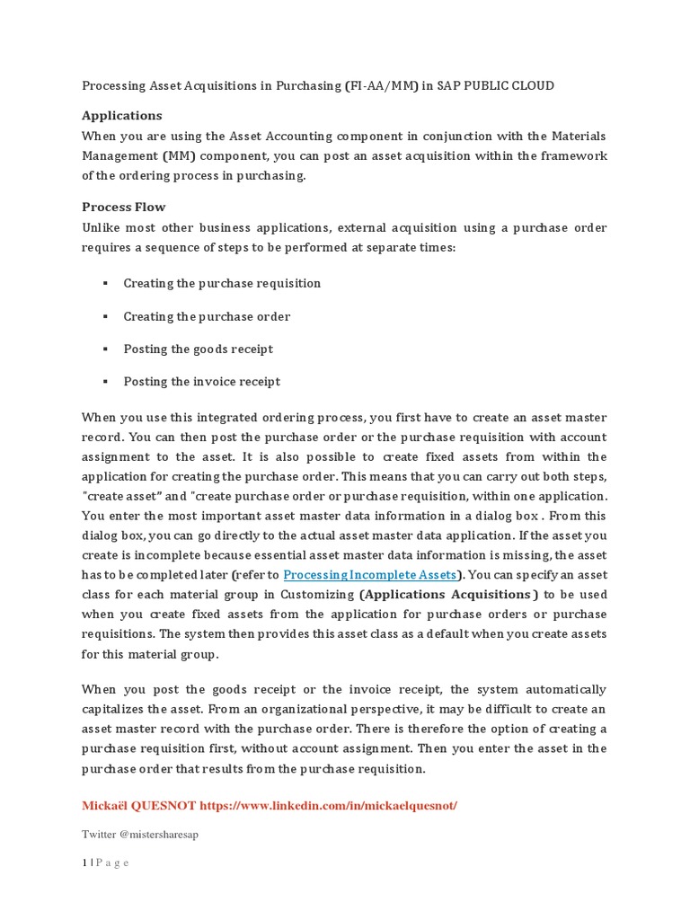 Processing Asset Acquisitions in Purchasing (FI-AA and MM) | PDF ... Processing Asset Acquisitions in Purchasing (FI-AA and MM) | PDF ...