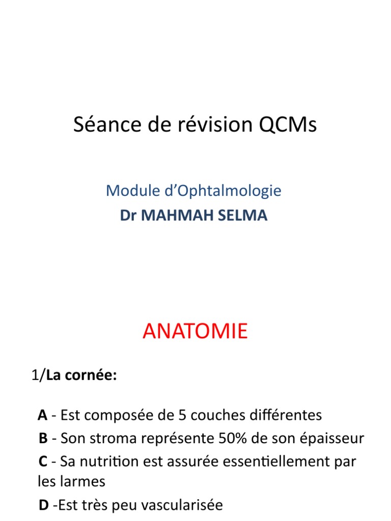 Séance de Révision QCMs | PDF | Glaucome | Causes de décès