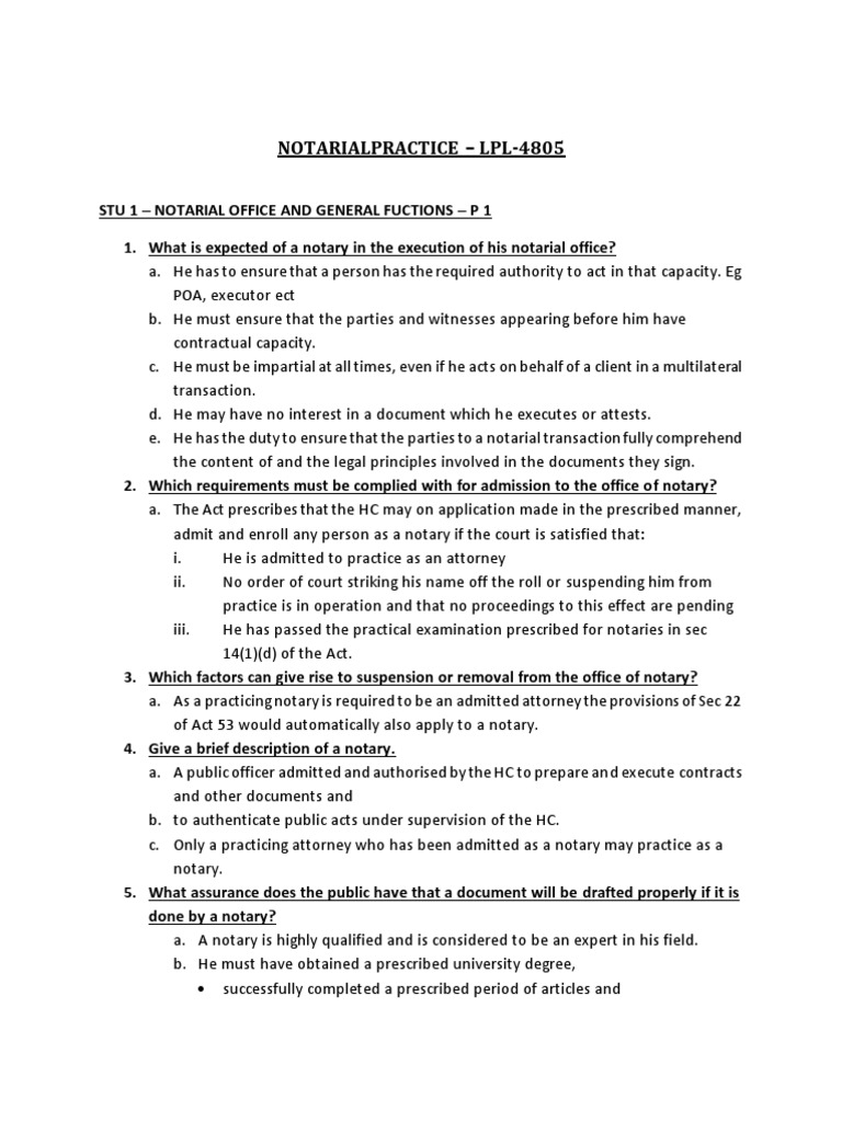 LPL4805 Notarial Practice Summary Notes 3 | PDF