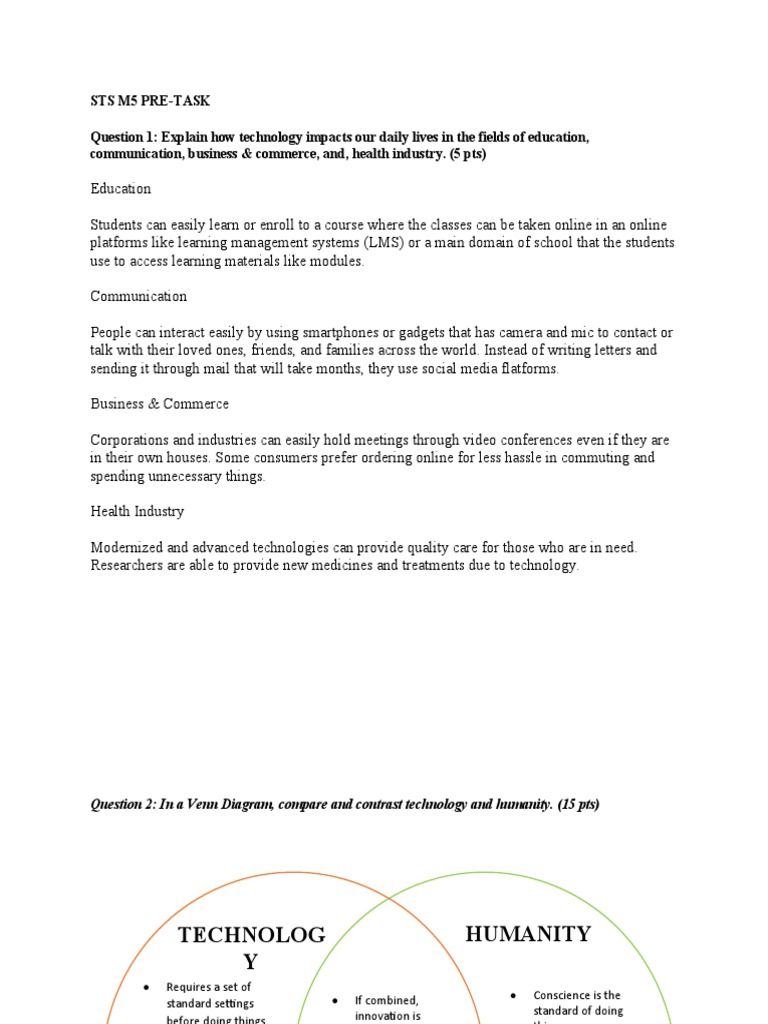 Science, Teachnology, and Society STS M5 Pre-Task | PDF