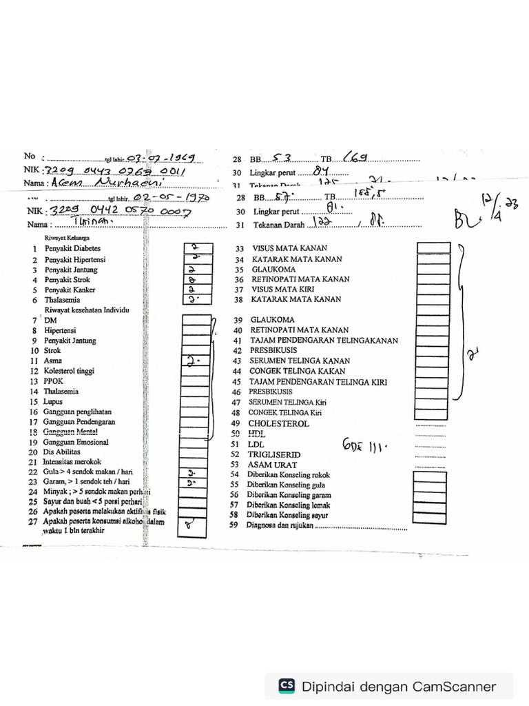 Form Pemantauan Posbindu | PDF