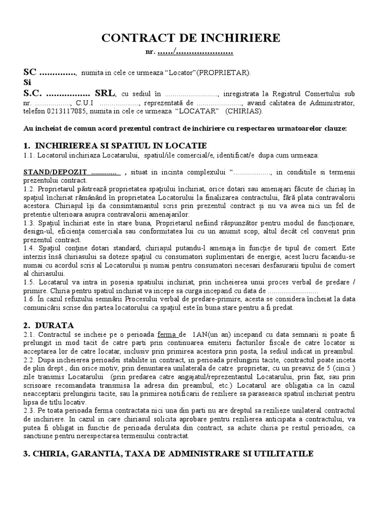 CONTRACT DE INCHIRIERE MODEL | PDF