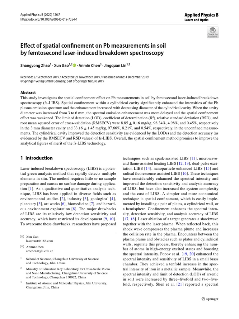 Effect of Spatial Confinement On PB Measurements in Soil by Femtosecond ... Effect of Spatial Confinement On PB Measurements in Soil by Femtosecond ...