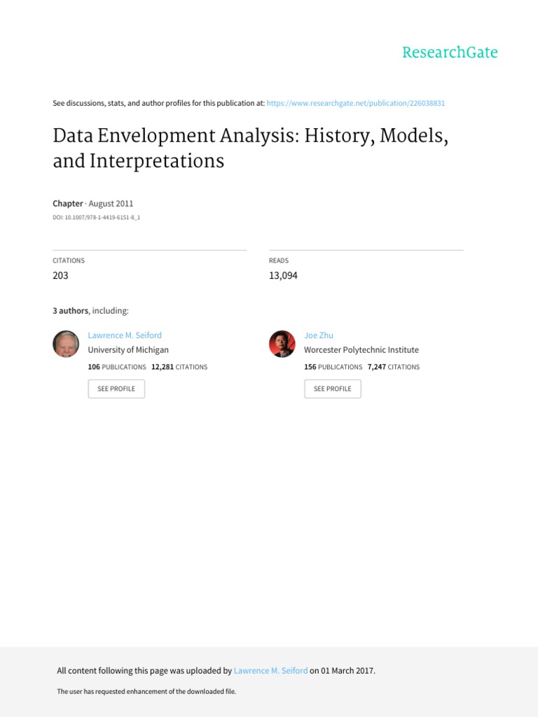Data Envelopment Analysis History Models and Inter | PDF