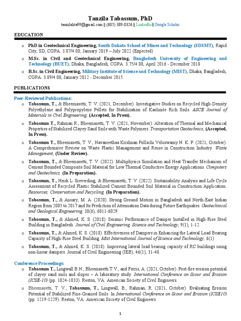 CV Tanzila | PDF | Geotechnical Engineering | Civil Engineering