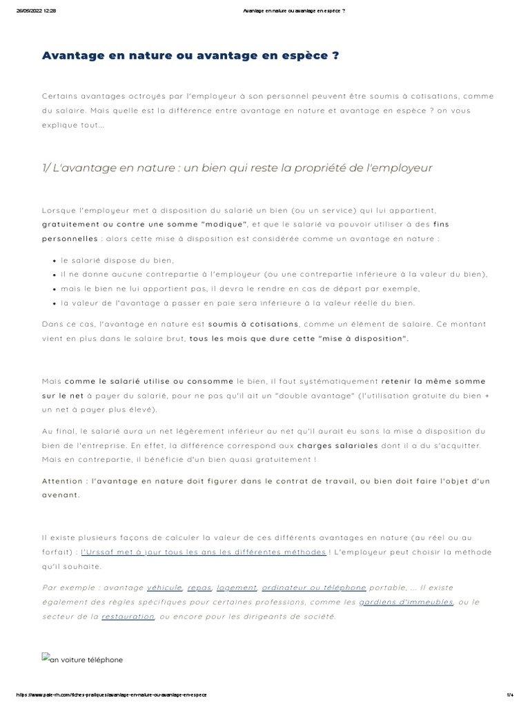 Avantage en nature ou avantage en espèce | PDF