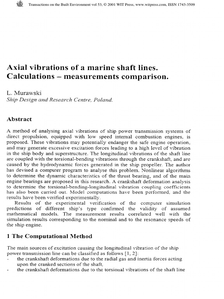 Axial Vibrations of A Marine Shaft Lines. Calculations Measurements ...