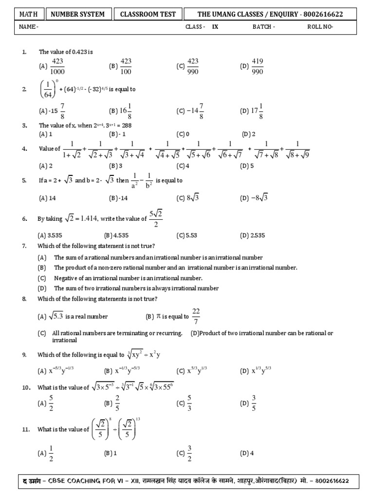 Class Ix Number System | PDF | Rational Number | Mathematical Notation