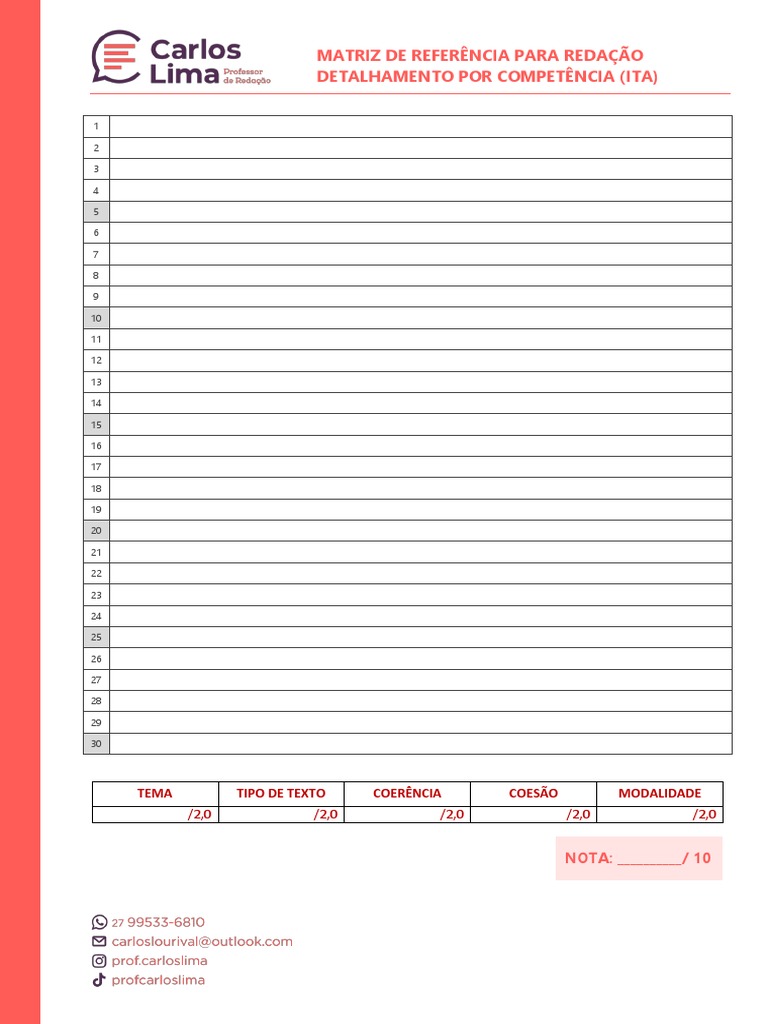 Folha de Redação - Ita | Download grátis PDF | Escrita | Linguística