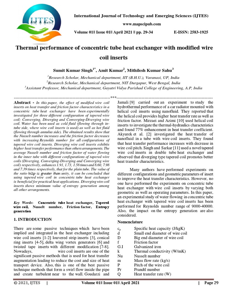 Thermal Performance of Concentric Tube Heat Exchanger With Modified ...