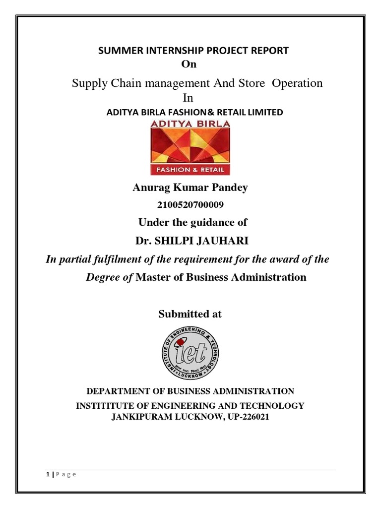 Anurag K Pandey Pantaloon 23 Internship Report | PDF | Marketing ...