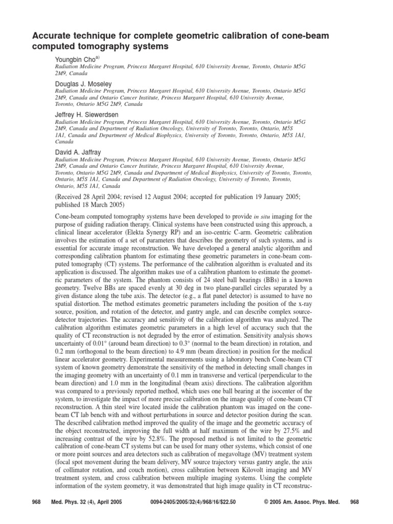 Geometry Cal For 3D CBCT-cho2005 | PDF