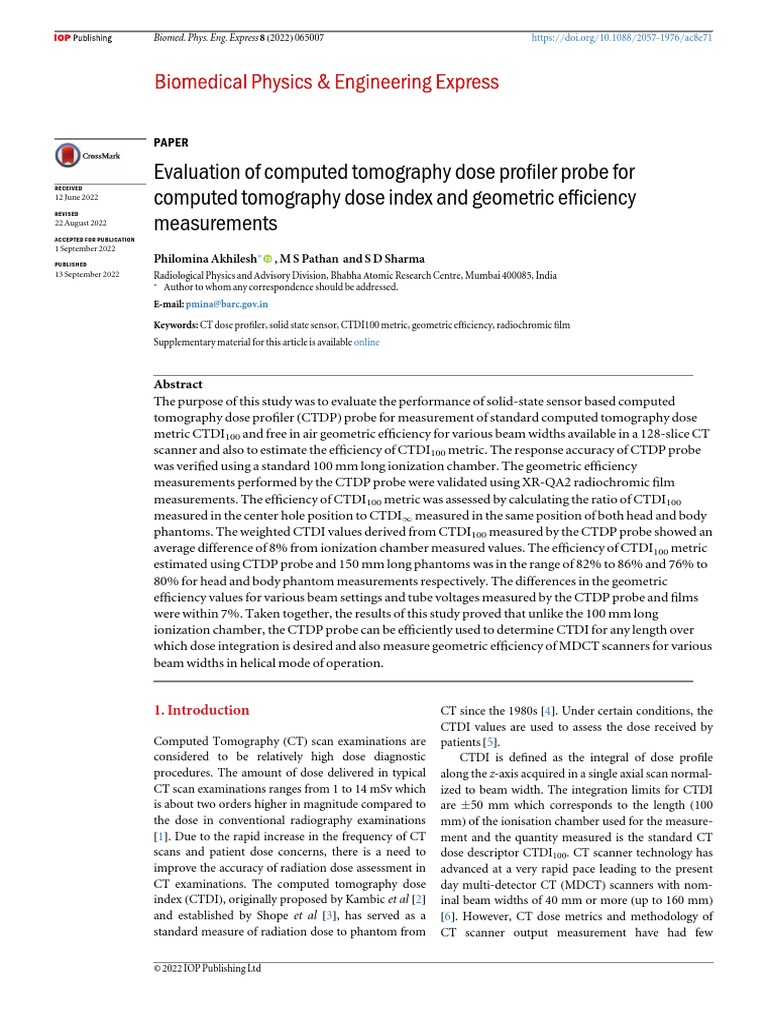 CT Dose Profiler Evaluation Study | PDF | Ct Scan | Dosimetry