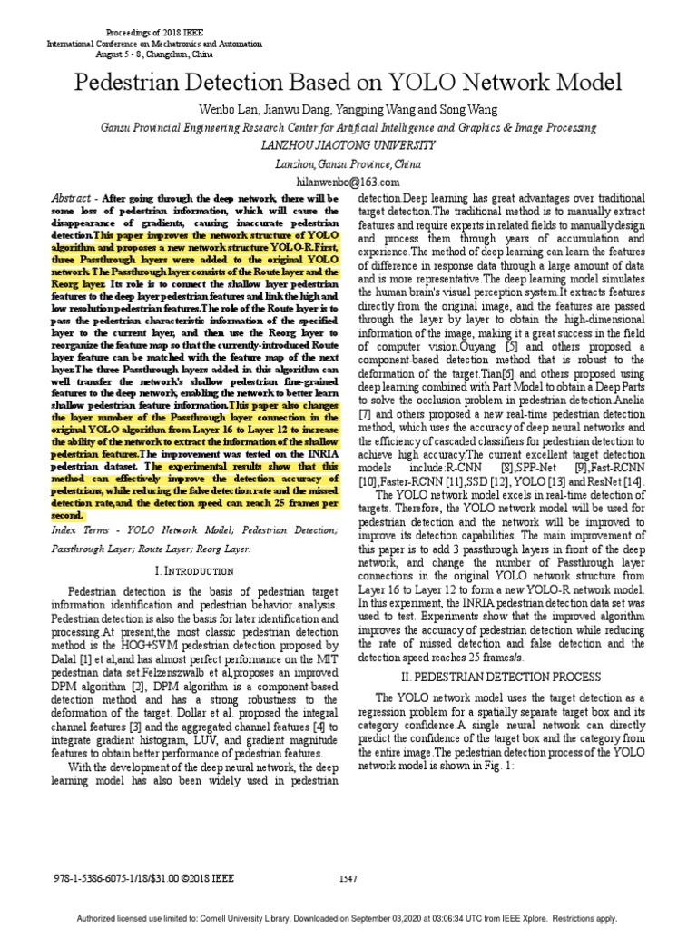14_Pedestrian Detection Based on YOLO Network Model | PDF | Deep Learning | Artificial Neural ...