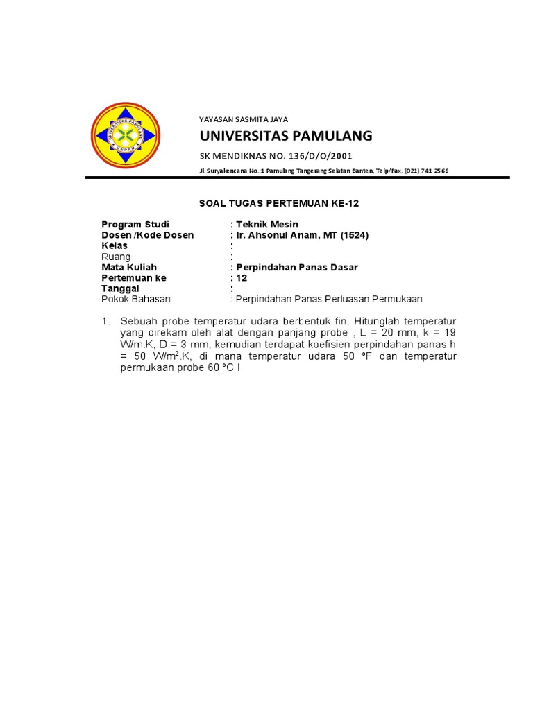 Latihan Soal Tugas Pertemuan 12 | PDF