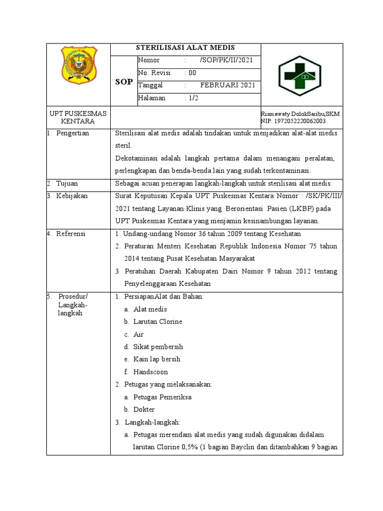 Sop Sterilisasi Alat Medis | PDF