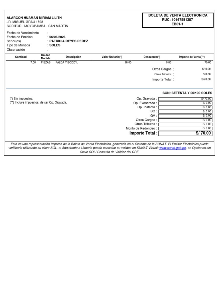 Boleta de Alquiler de Prendas | PDF