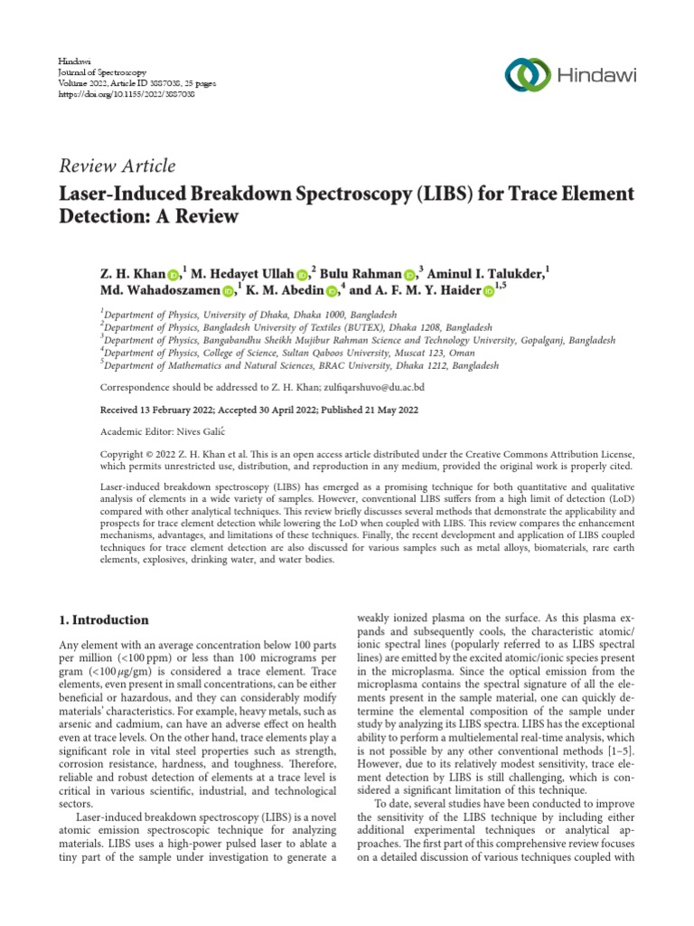 LIBS For Trace Elemental Detection A Review | PDF