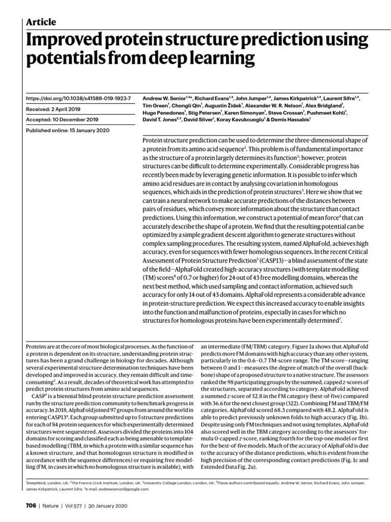 Improved Protein Structure Prediction Using Potentials From Deep