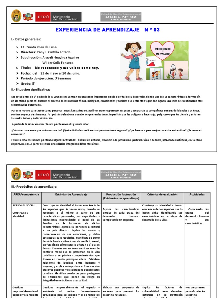 Experiencia De Aprendizaje N º 03 Pdf Números Geometría