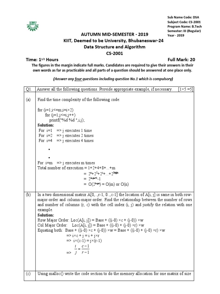 DSA_Mid-Sem_2019_KIIT | PDF
