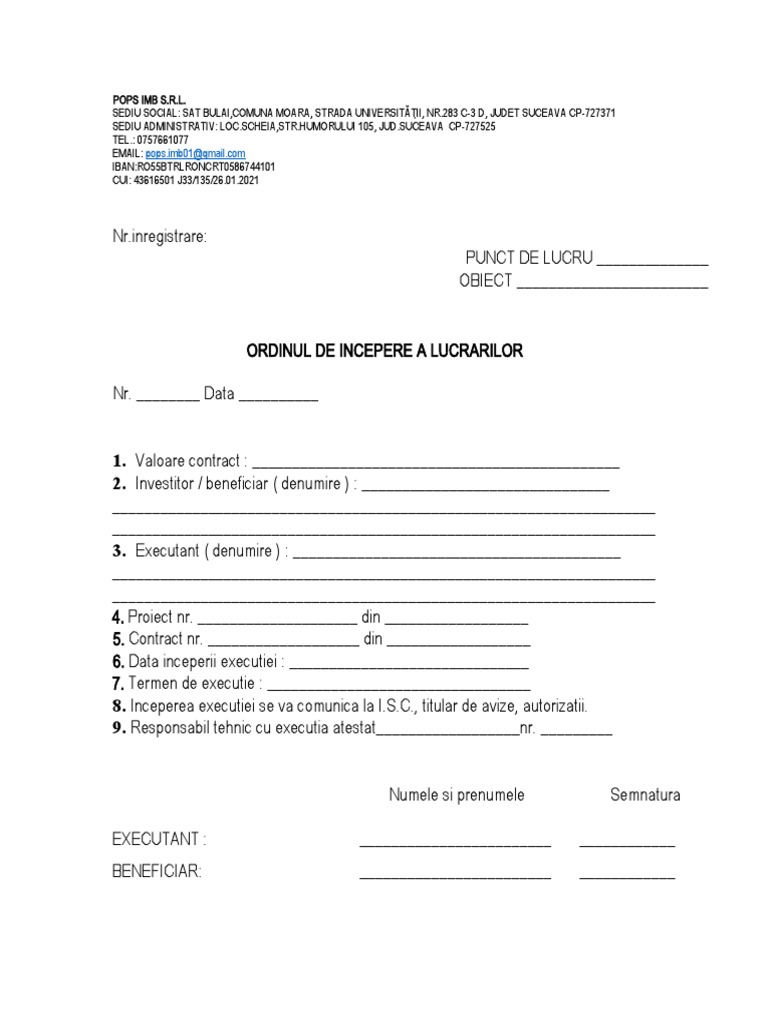 Ordin Incepere Lucrari | PDF