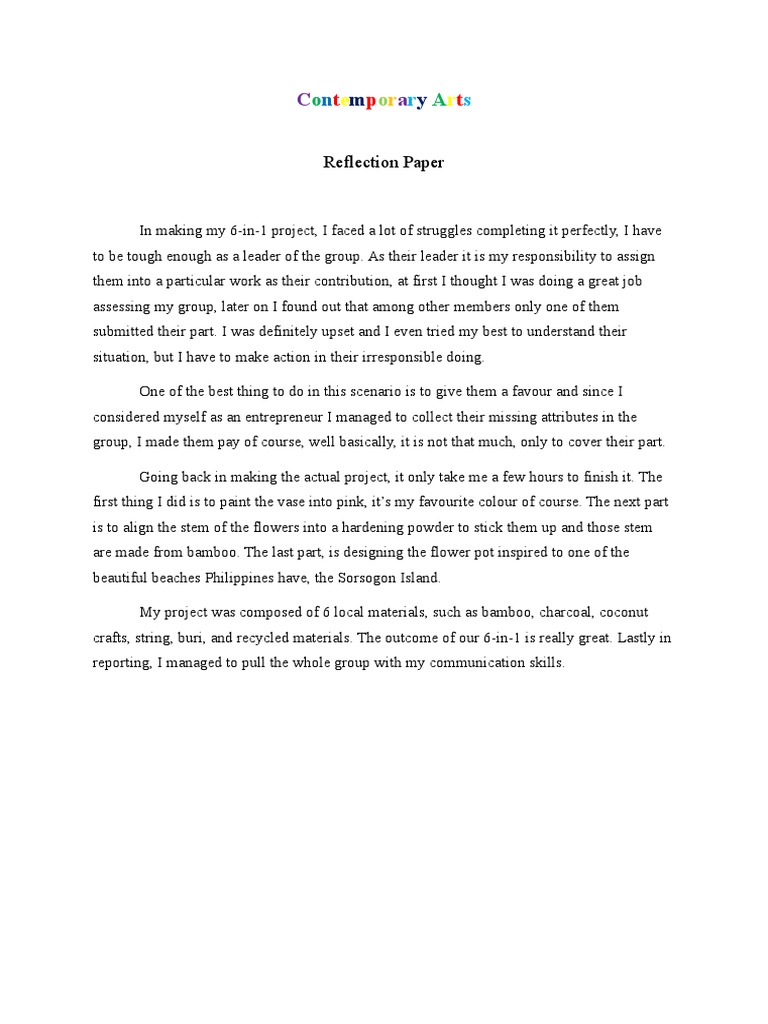 Contemporary Arts - Reflection Paper | PDF