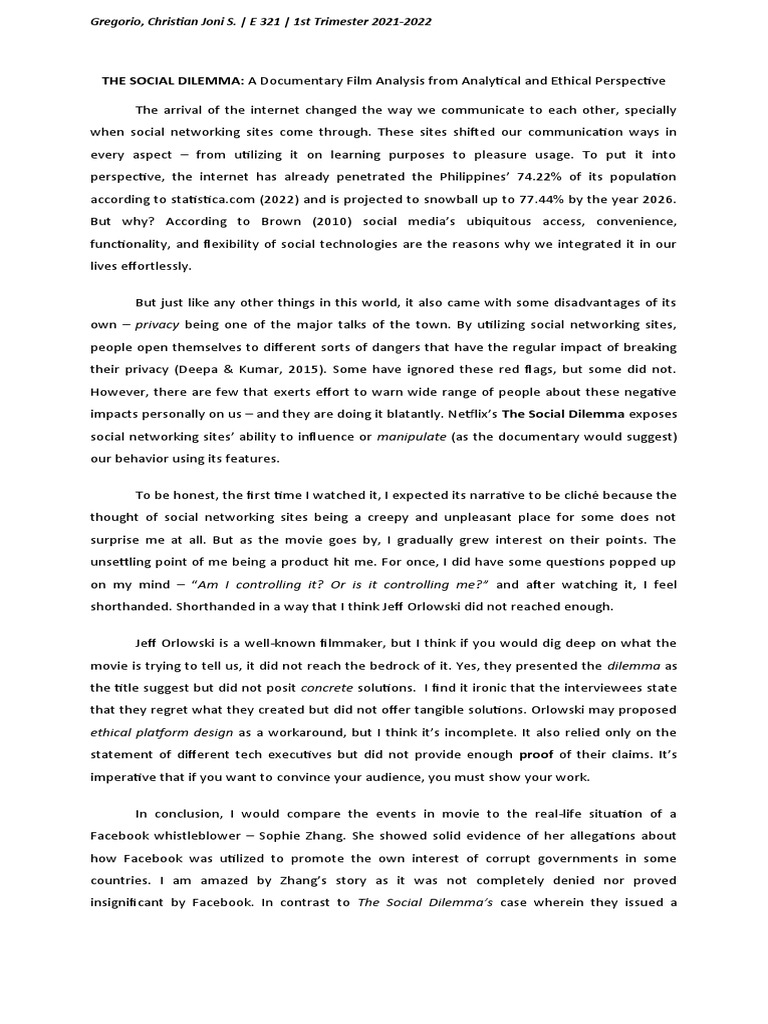 The Social Dilemma - Film Analysis | PDF | Social Networking Service ...