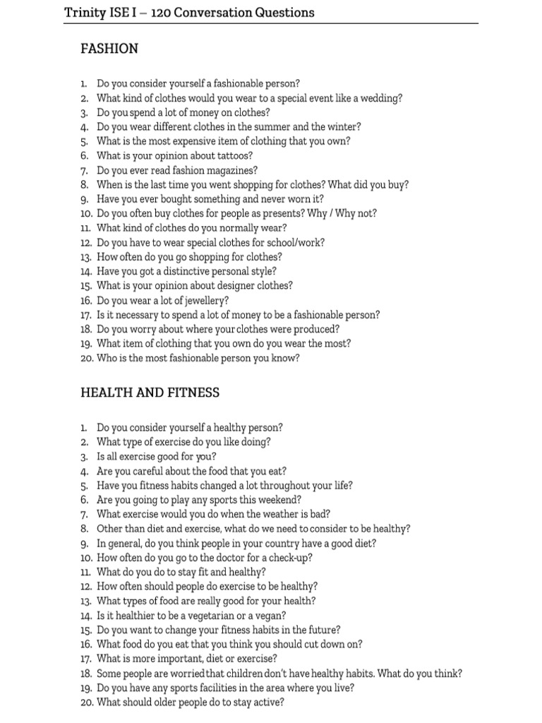 ISE I 120 Conversation Questions | PDF