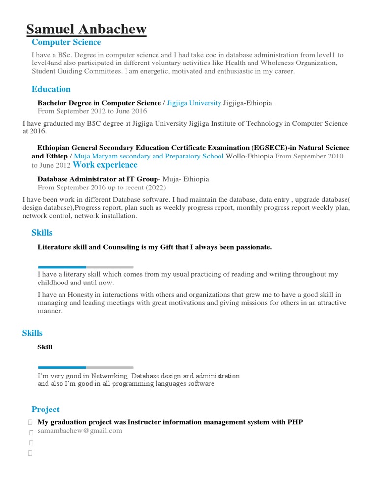 Sam CV | PDF | Databases | Ethiopia