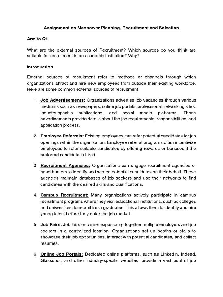 Assignment On Manpower Planning, Recruitment and Selection | PDF | Career & Growth
