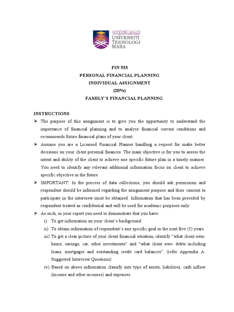 Individual Asg Fin533 20% | Download Free PDF | Financial Plan ...