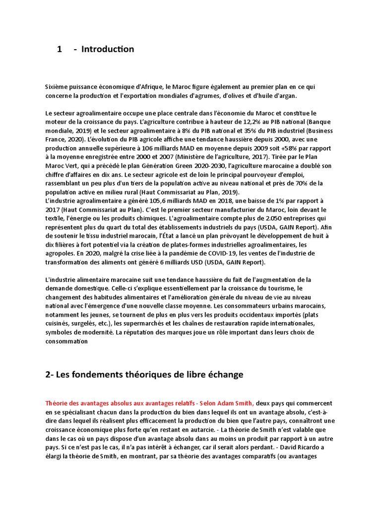 Impact du libre-échange sur l'agroalimentaire | PDF | Avantage ...