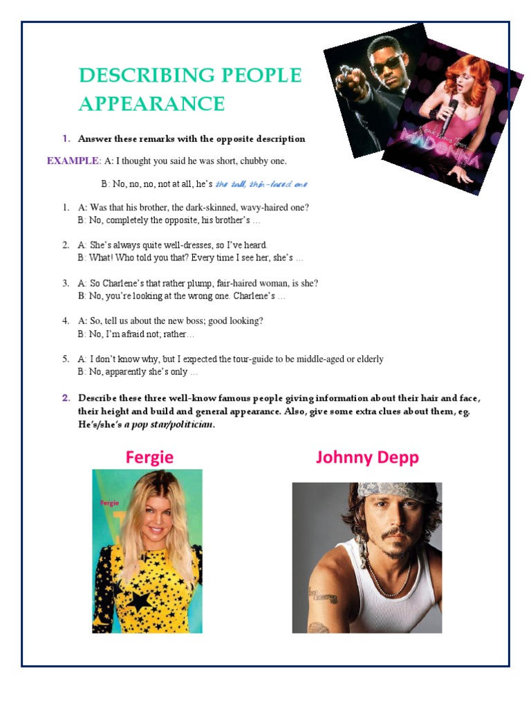 Exercises Describing Famous People | PDF | Language Arts & Discipline ...